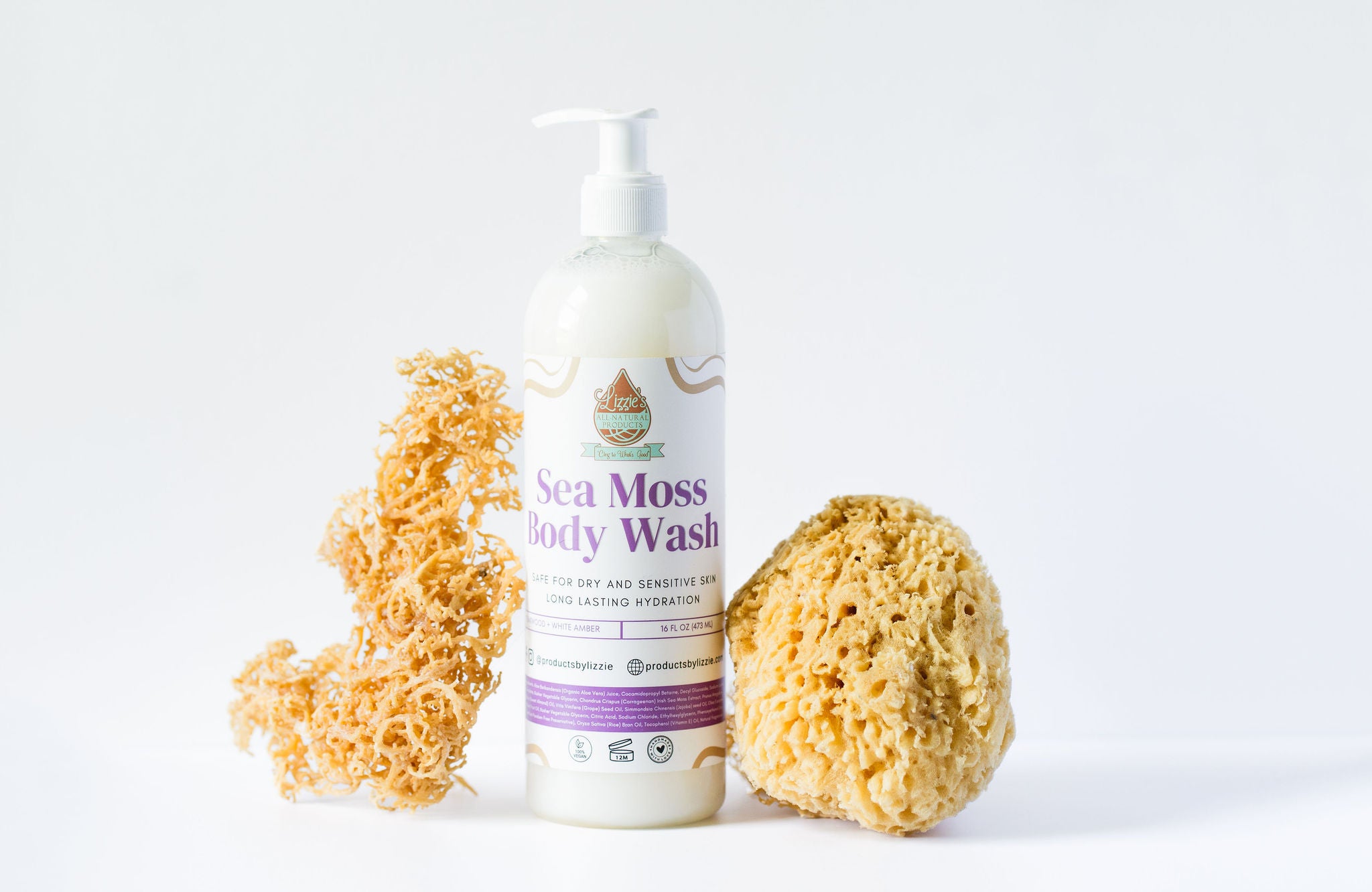 Sea Moss Body Wash with Natural Sea Sponge – Lizzie's All-natural Products